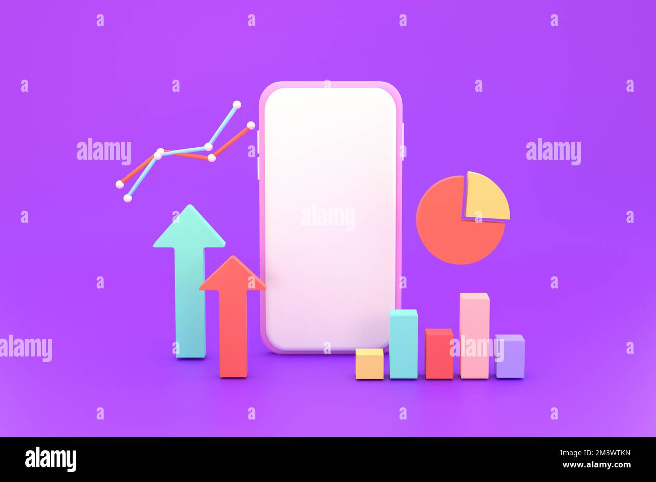 3D. Smartphone and graph for analysis financial. business concept Stock ...