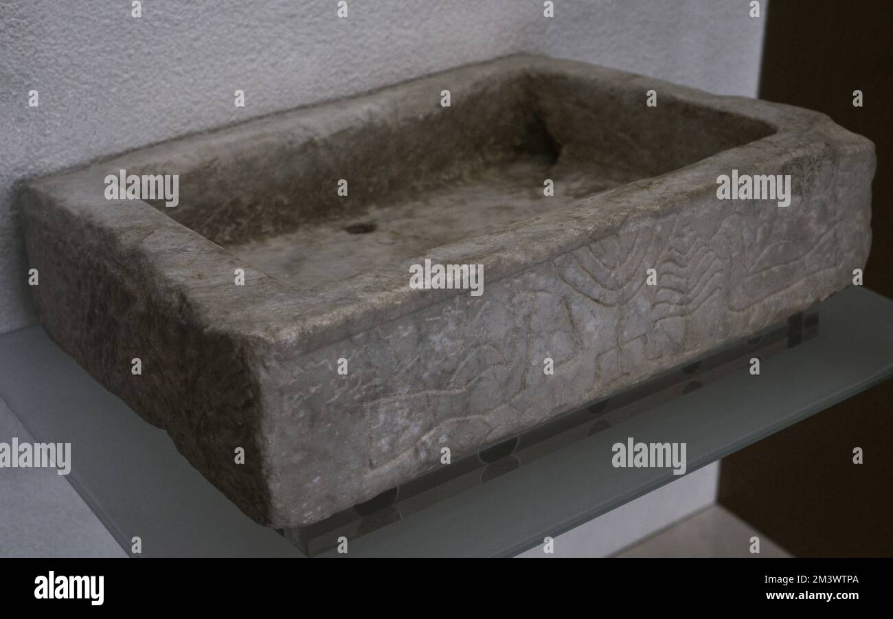 Trilingual basin from Tarraco, 5th century. Jewish symbols are shown on ...