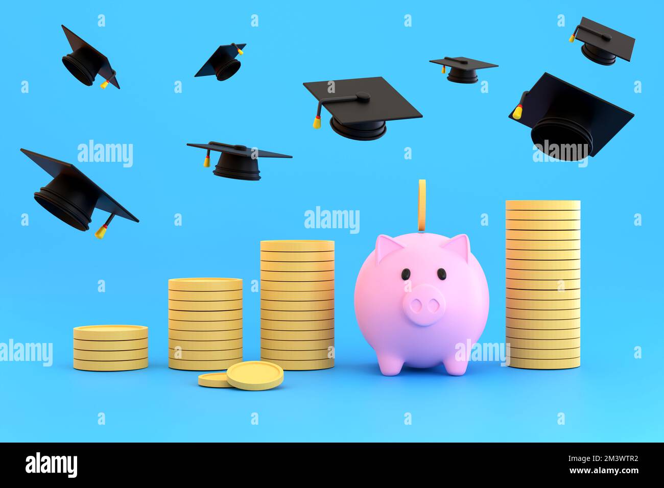 3D. Piggy bank and graduation cap collecting money for education Stock ...