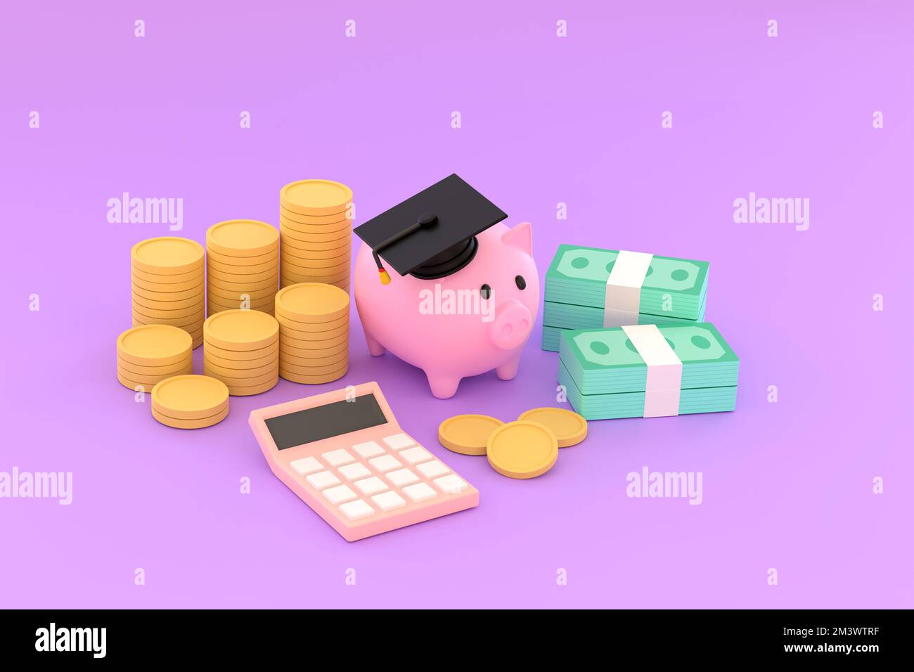 3D. Piggy bank with graduation cap collecting funds for education Stock ...