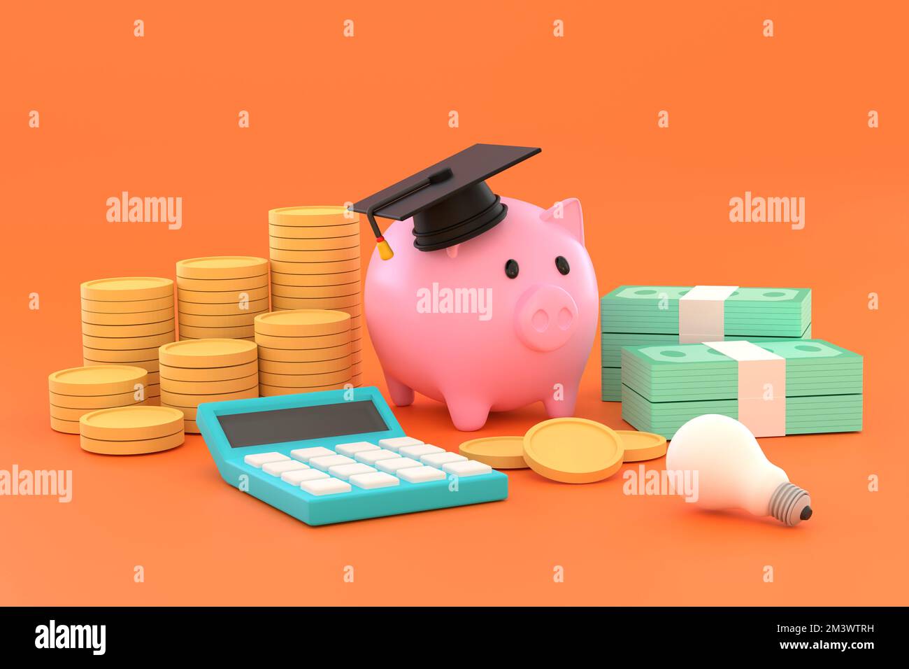 3D. Piggy bank with graduation cap collecting funds for education Stock ...