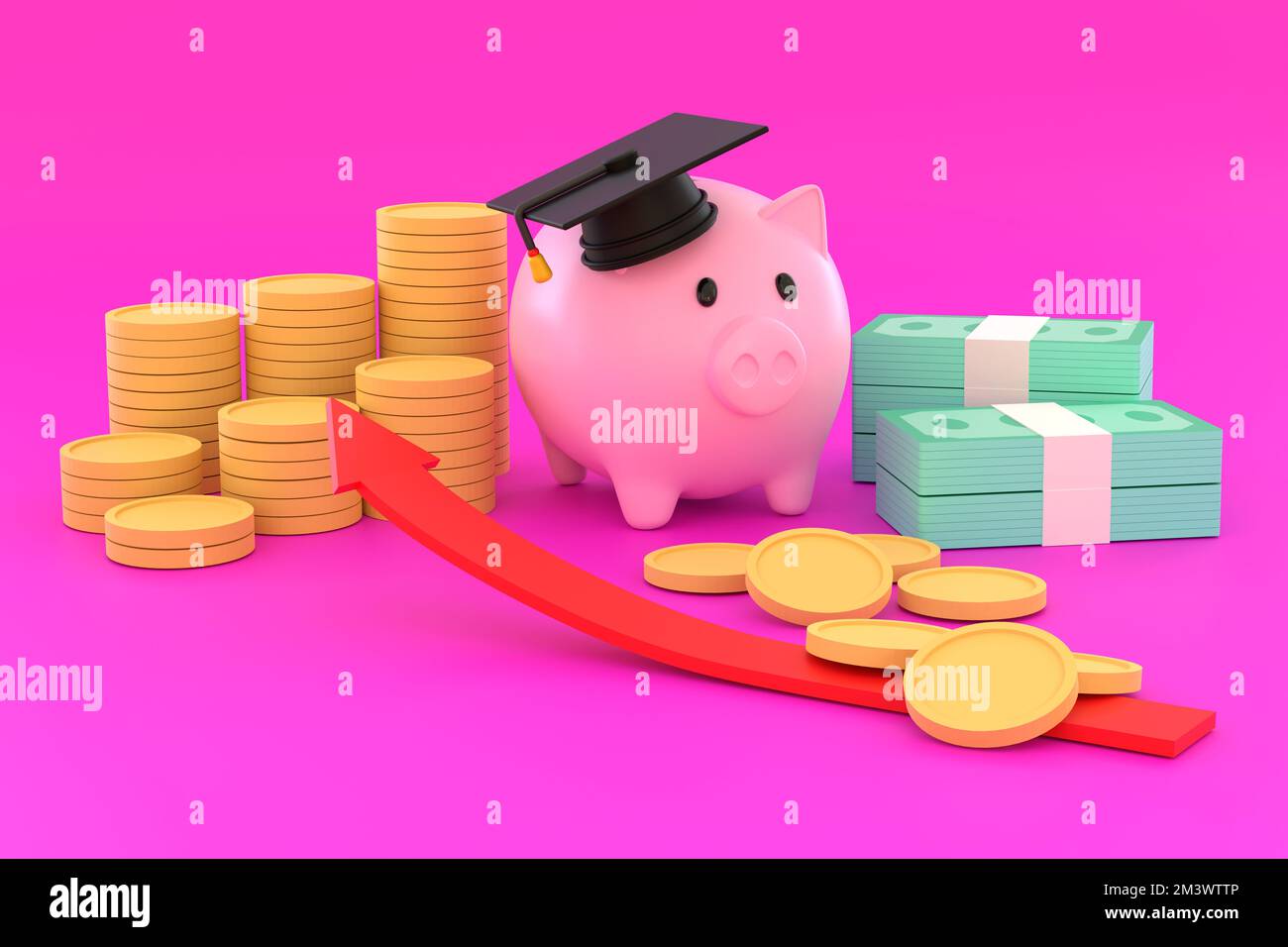 3D. Piggy bank with graduation cap collecting funds for education Stock ...