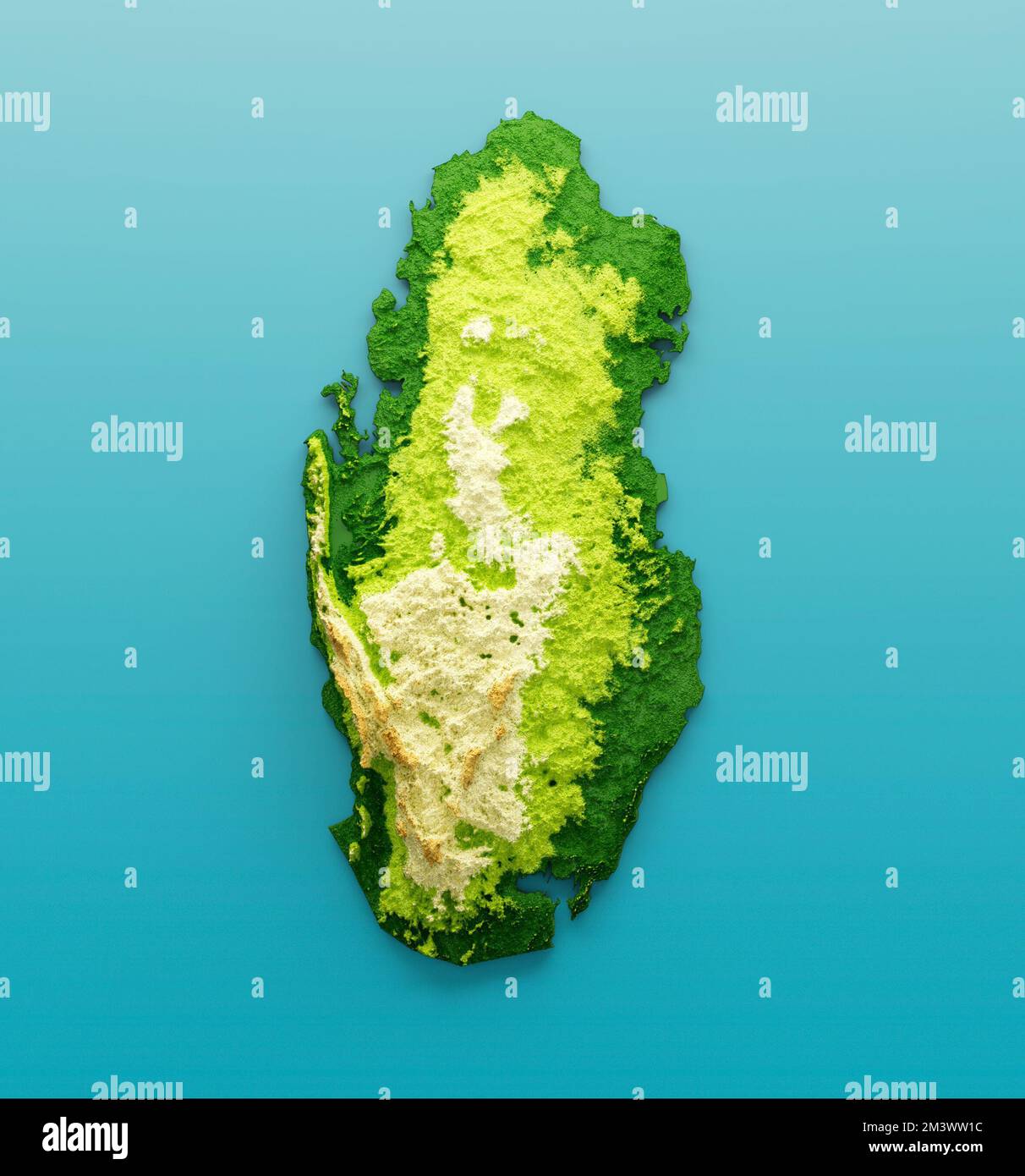 A top view of Qatar Map Shaded relief Color Height map on the sea Blue ...
