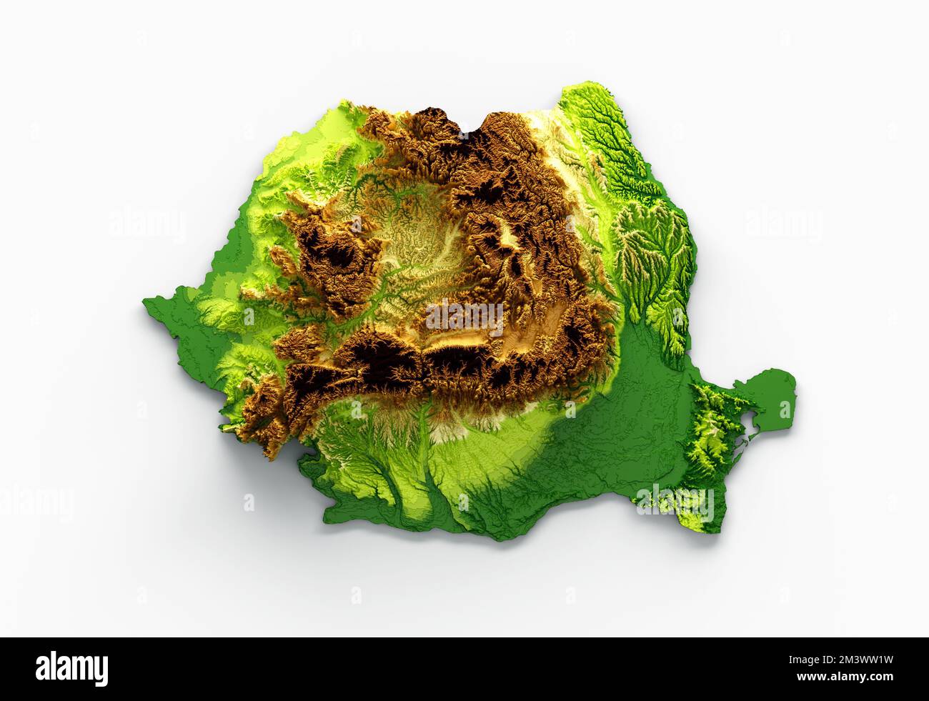 A Romania Map Shaded relief Color Height map on the sea Blue Background ...