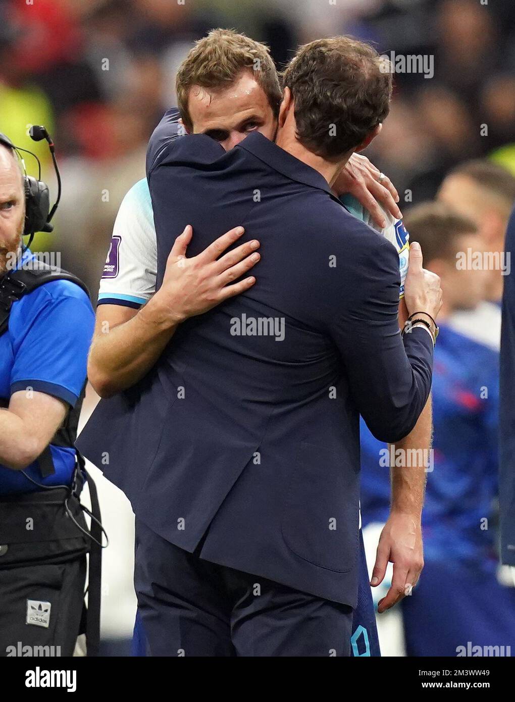 File photo dated 10-12-2022 of England's Harry Kane is consoled by ...