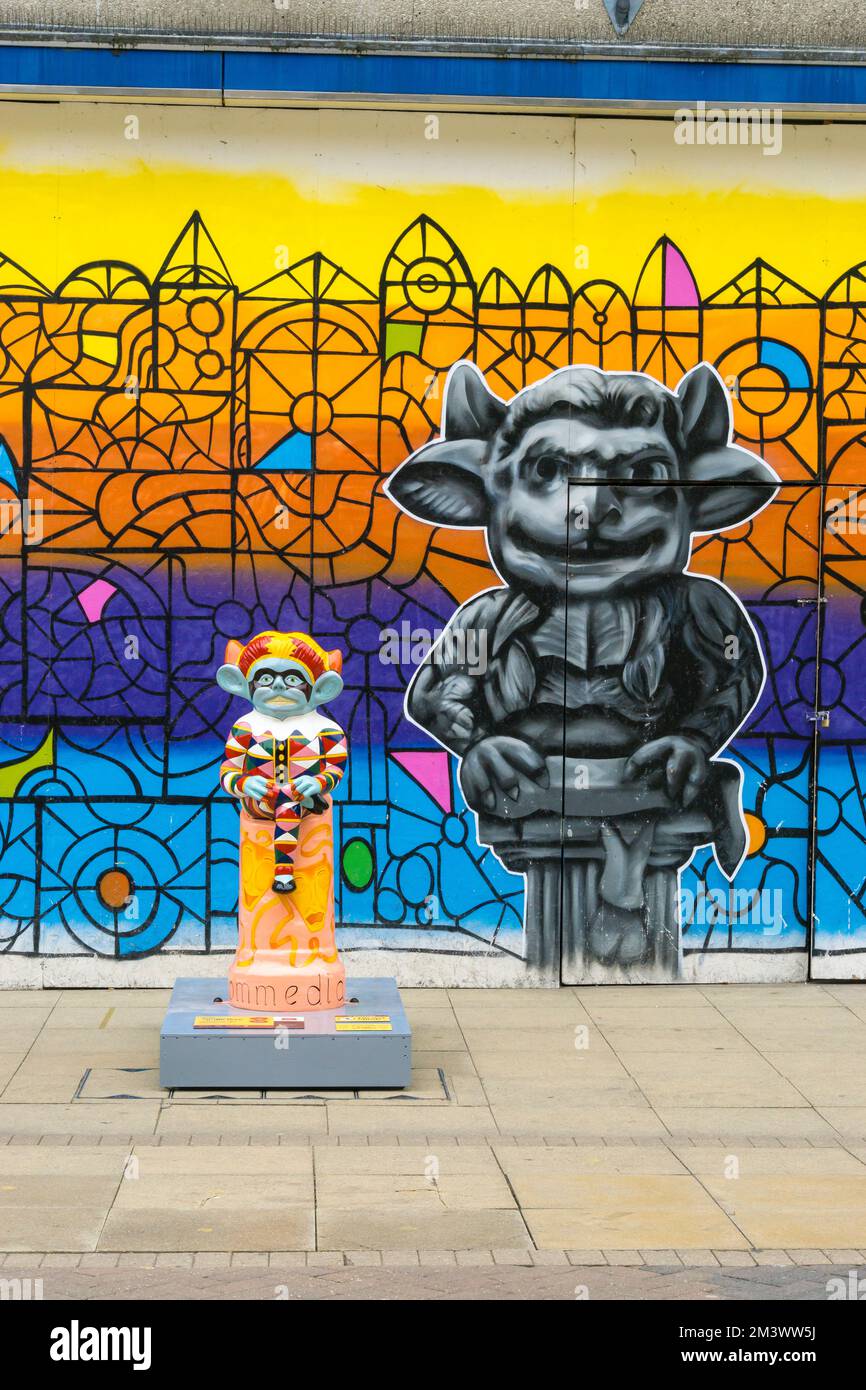 Harlequin imp beside large gray imp in Impstrail mural High Street ...