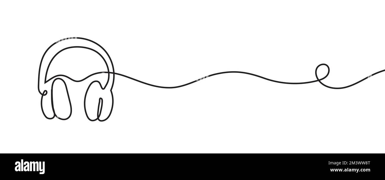Continuous line drawing of headphone music on white background. Vector ...
