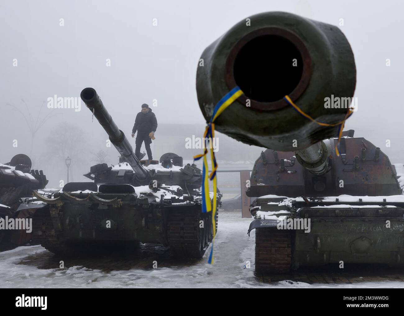 Russian tanks are on display in the snow-blanketed Ukrainian capital of ...
