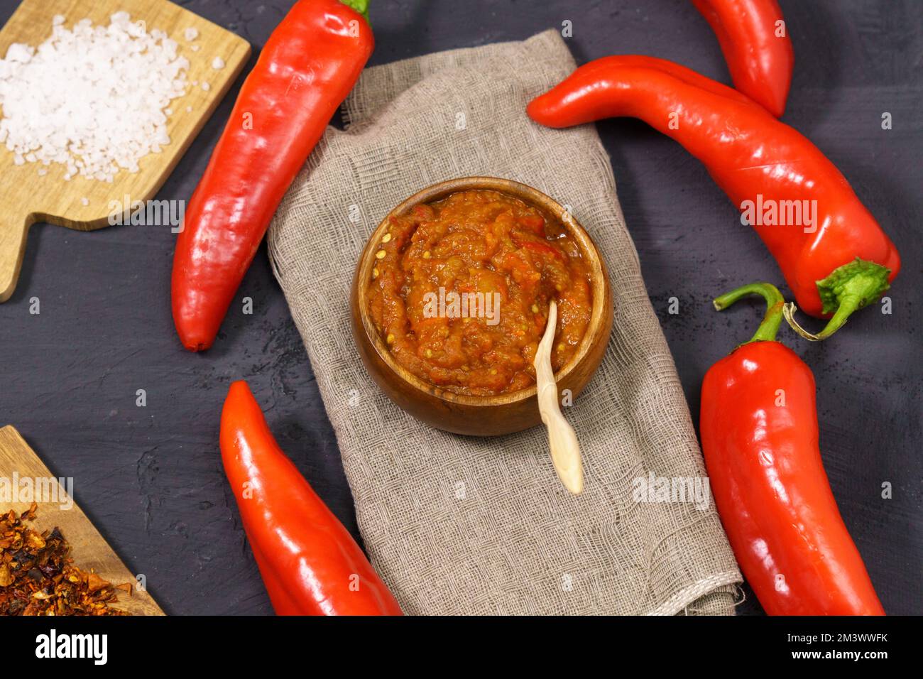 Ajvar delicious dish of red peppers and eggplant. Waiting for tasting ...