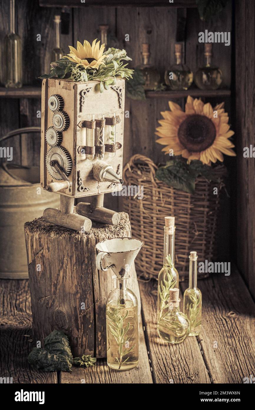 Imaginary and antique virgin oil machine to make fresh oil. Virtual ...