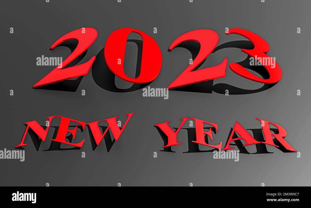 New year concept. Red slanted numbers 2023 on gray. 3d rendering Stock ...