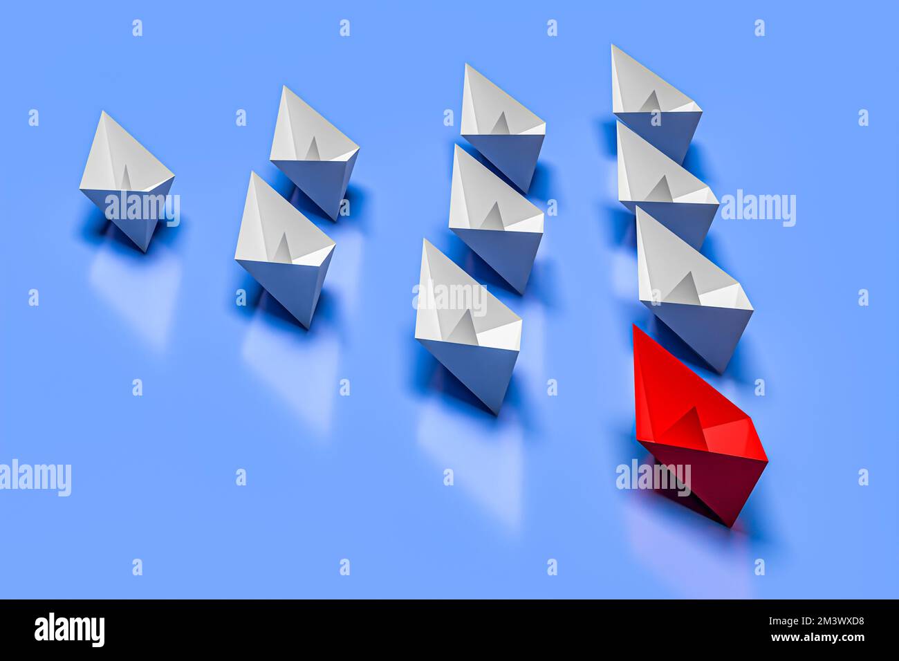 Leadership and business concept. One red leader ship leads other ships ...