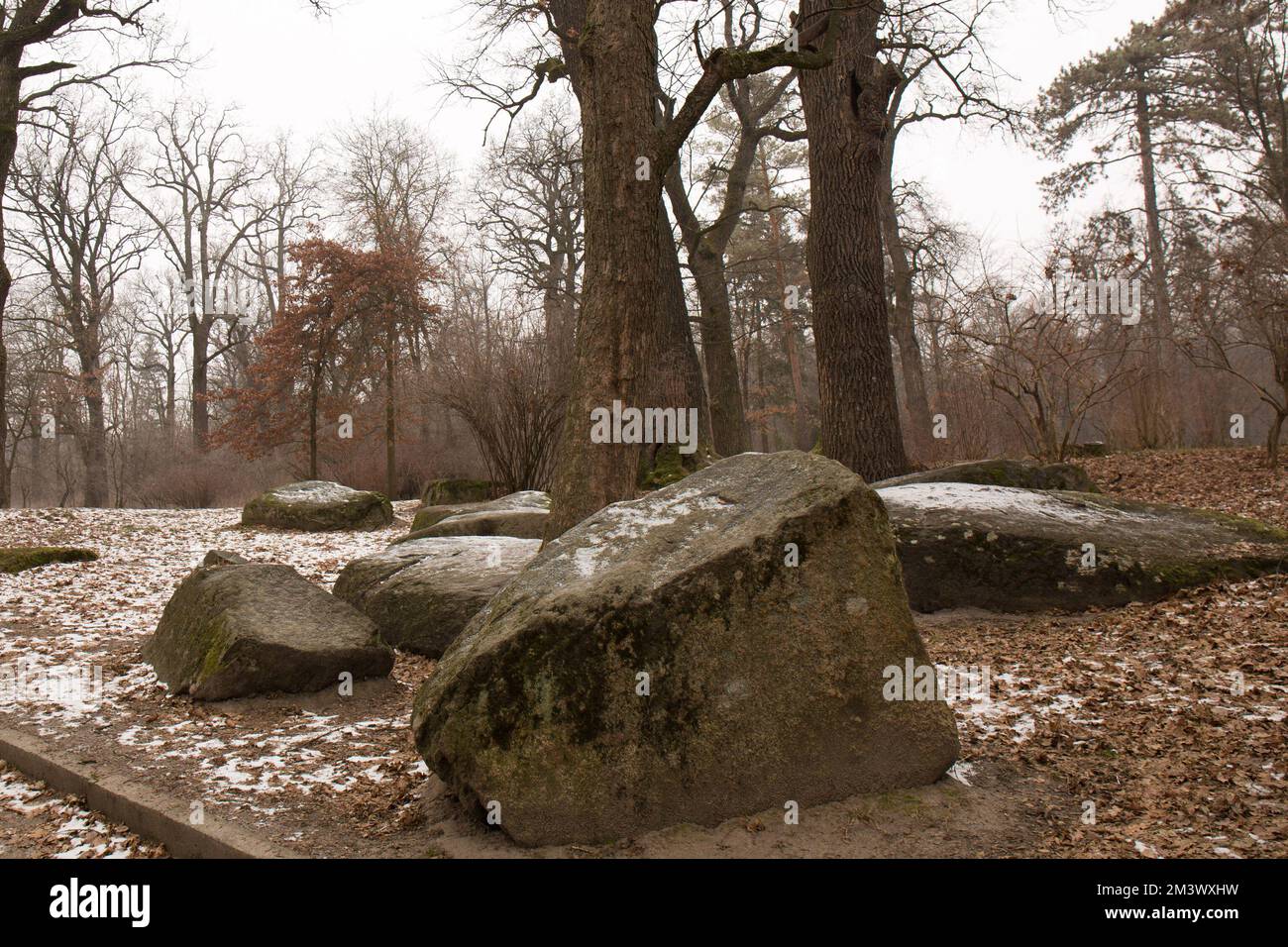 Beautiful winter landscape with large boulders in the park Stock Photo ...