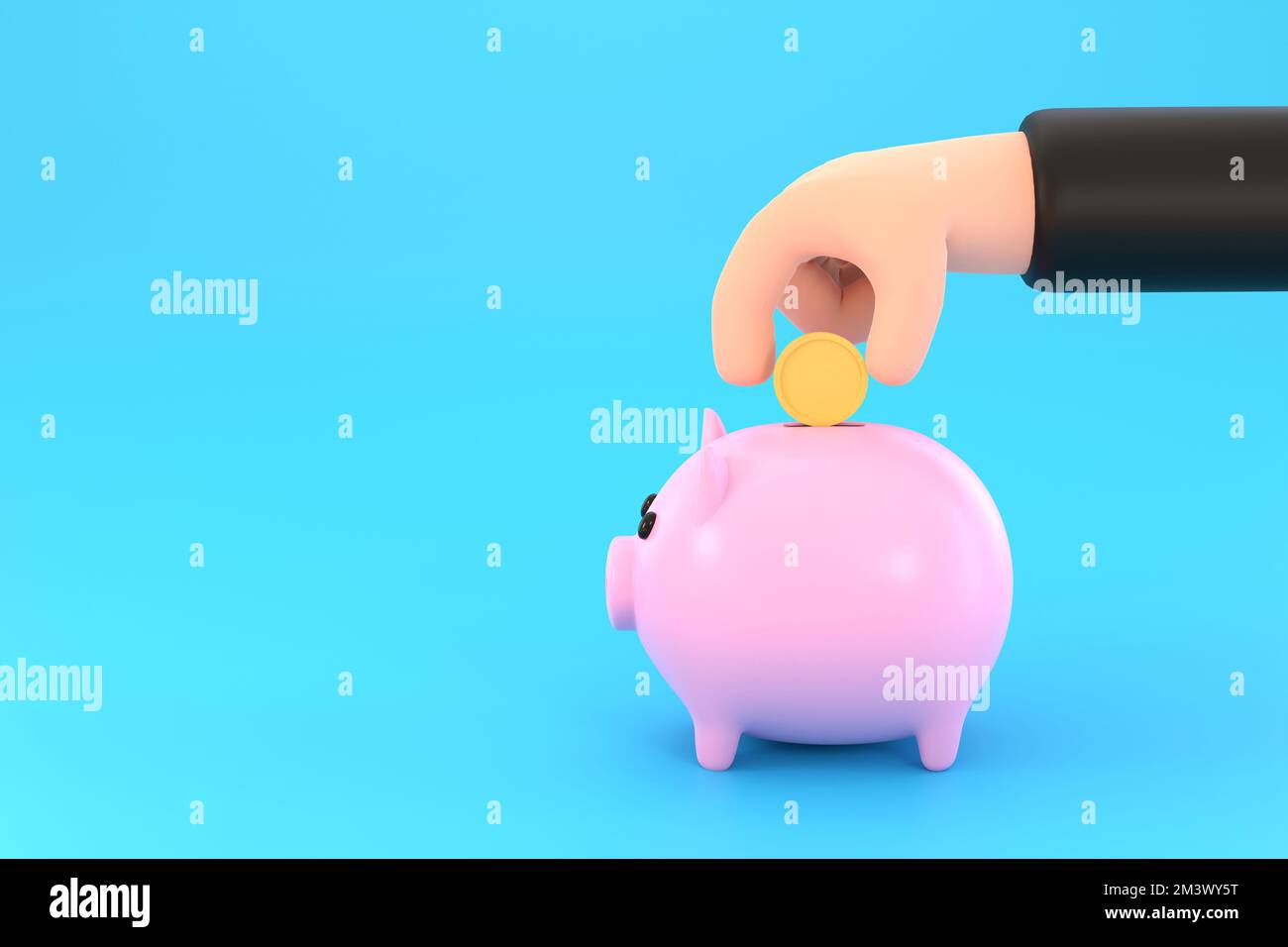 3D. cartoon hand drop piggy bank saving money. Business finance planner ...