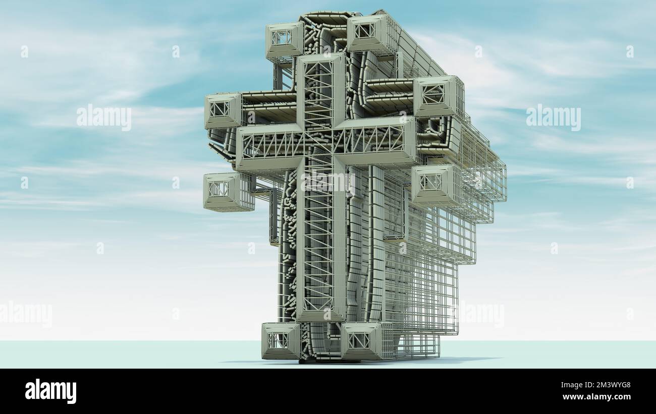 A 3D Illustration of an architectural structure based on a Christian ...