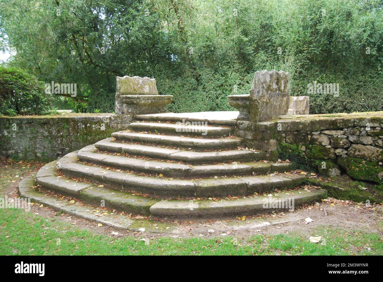 A Beautiful view of green historical garden Pazo de Oca with plants and ...