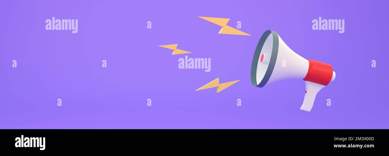 3D. megaphone on purple background as a communication symbol Stock ...