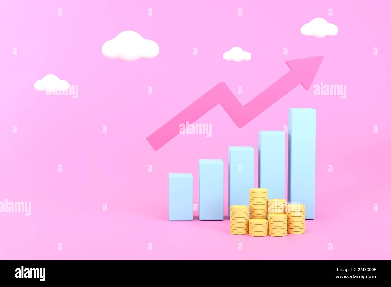 3D. cartoon bar graph with stack of coins business and investment ideas ...