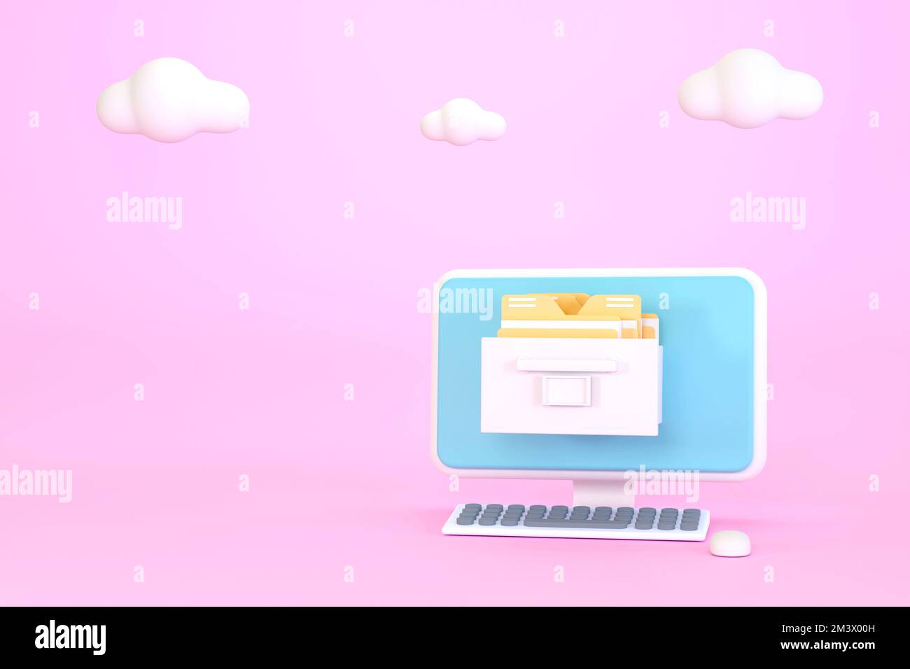 3D. cartoon computer screen document drawer data retention Stock Photo ...