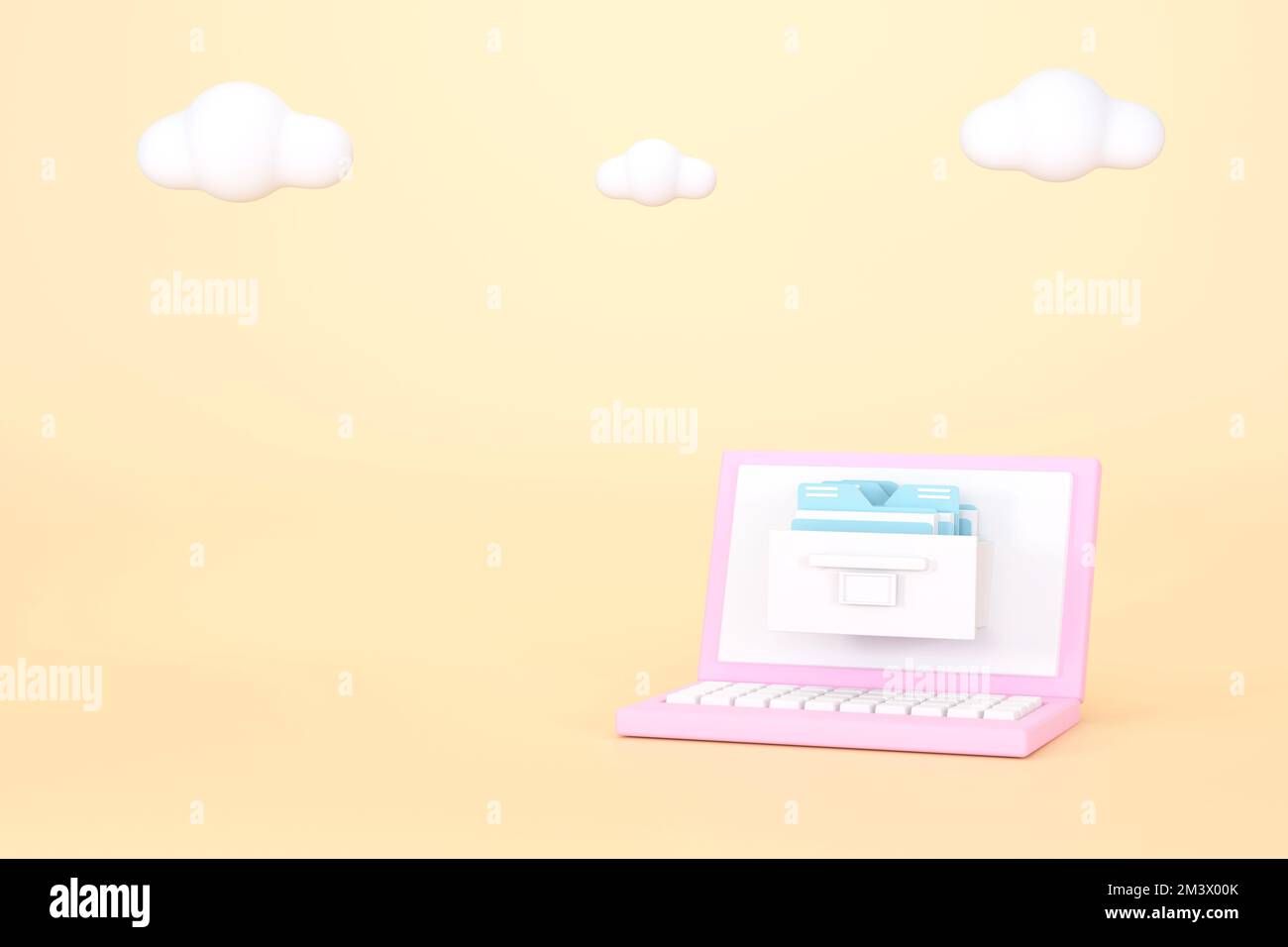 3D. cartoon computer screen document drawer data retention Stock Photo ...