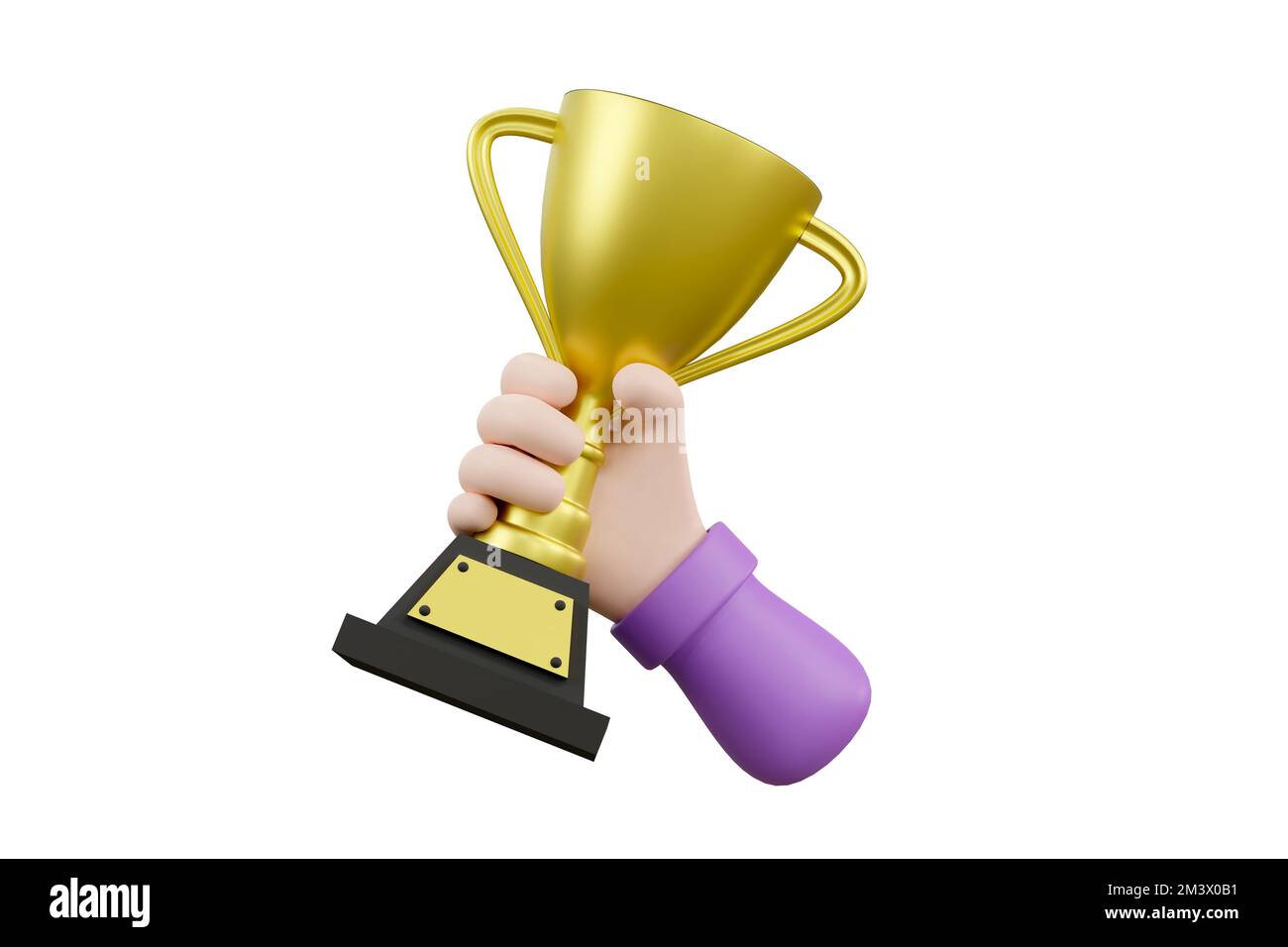 3D. Cartoon businessman character hand holding victory prize cup trophy ...