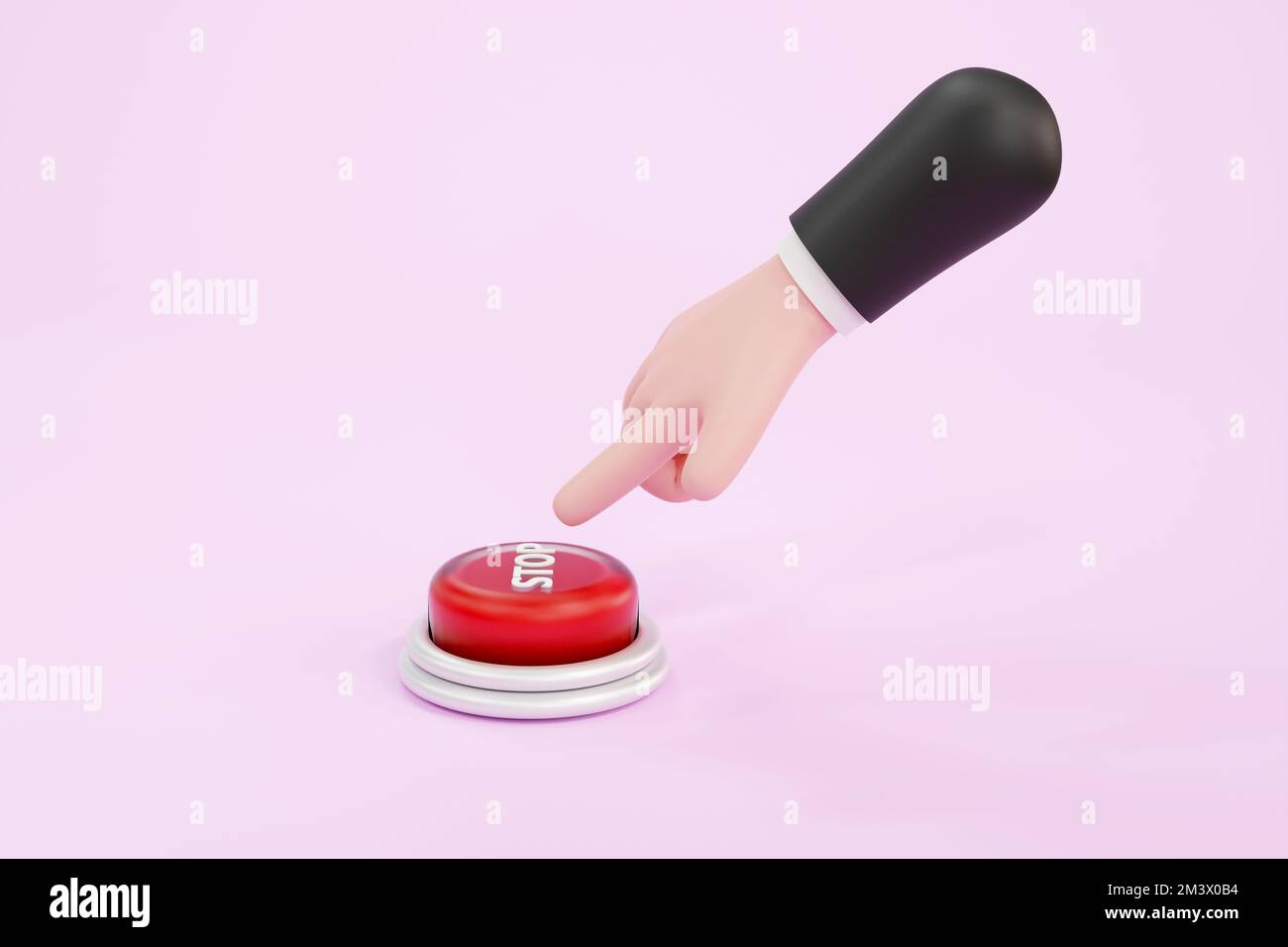 3D. Cartoon hand pressing the red button. system control Stock Photo ...