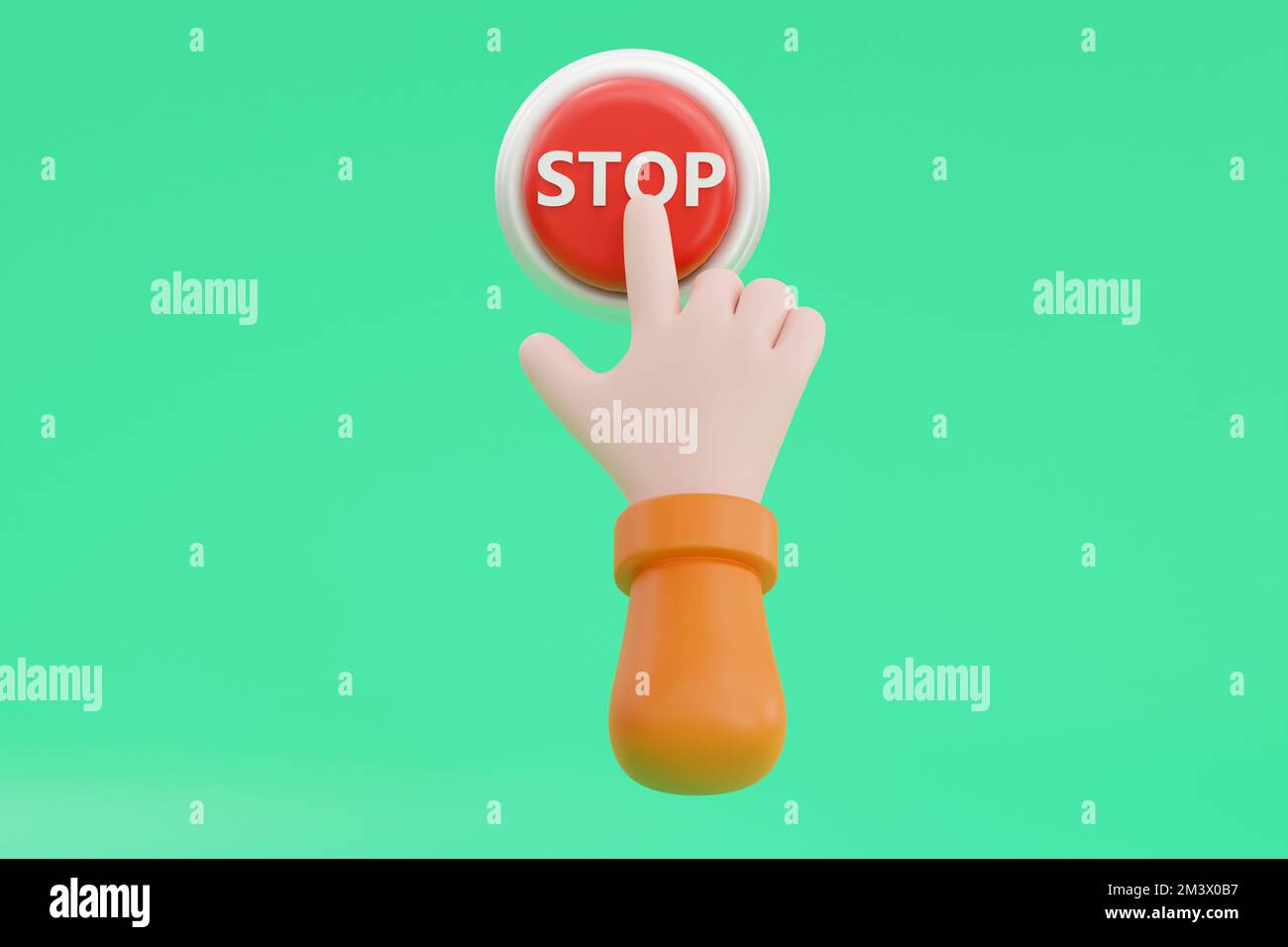 3D. Cartoon hand pressing the red button. system control Stock Photo ...