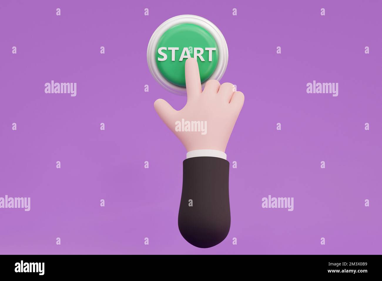 3D. Cartoon hand pressing the green button. system control Stock Photo ...