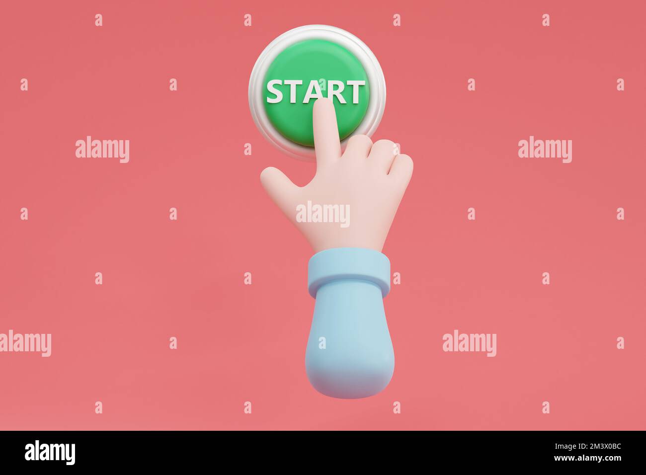 3D. Cartoon hand pressing the green button. system control Stock Photo ...