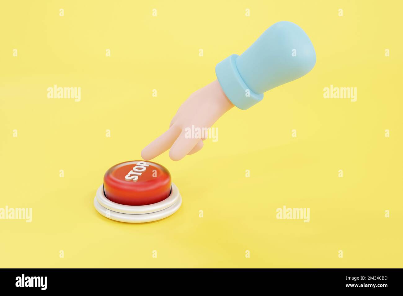 3D. Cartoon hand pressing the red button. system control Stock Photo ...