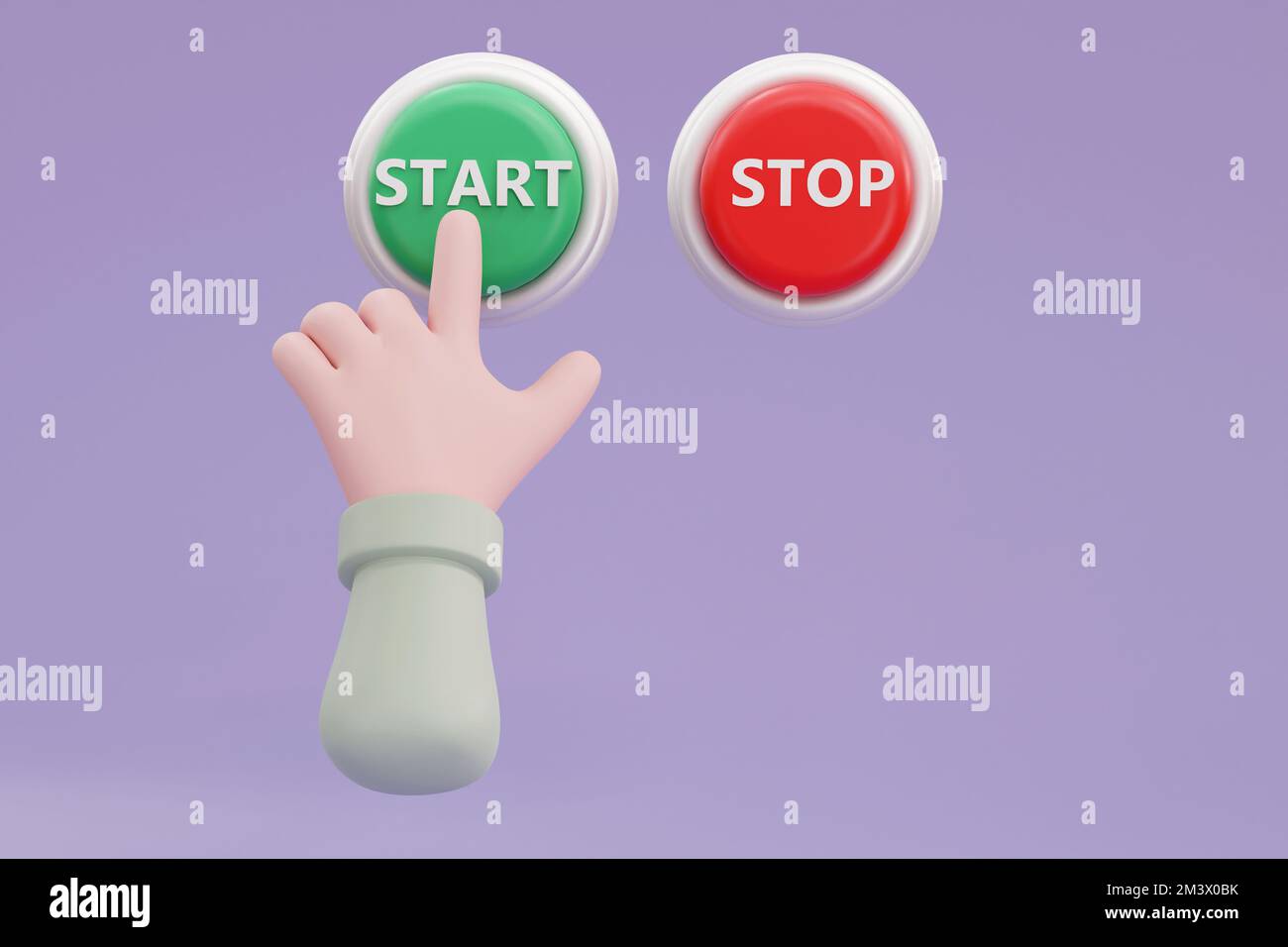 3D. Cartoon hand pressing the green button. system control Stock Photo ...