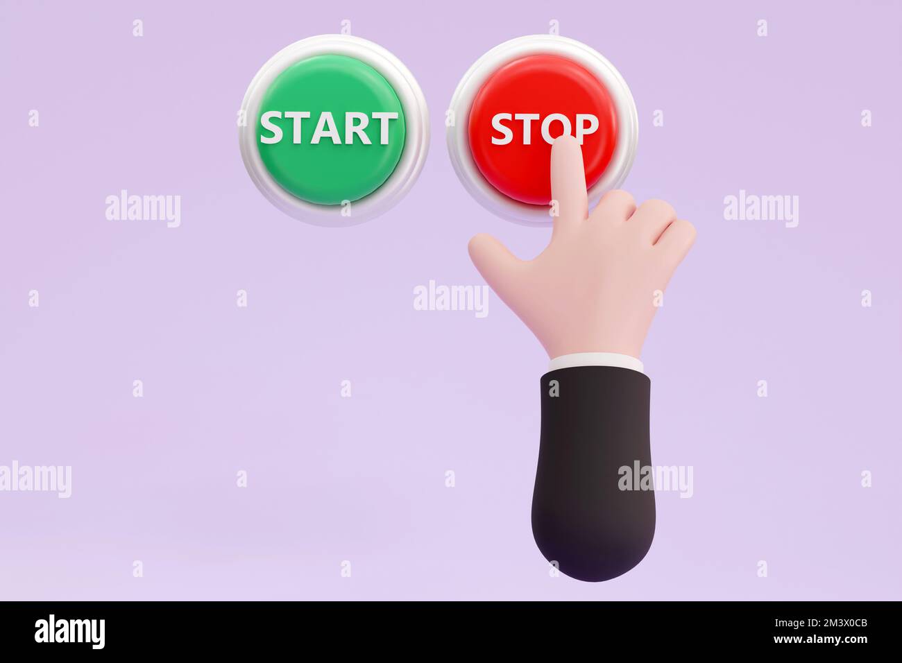 3D. Cartoon hand pressing the red button. system control Stock Photo ...