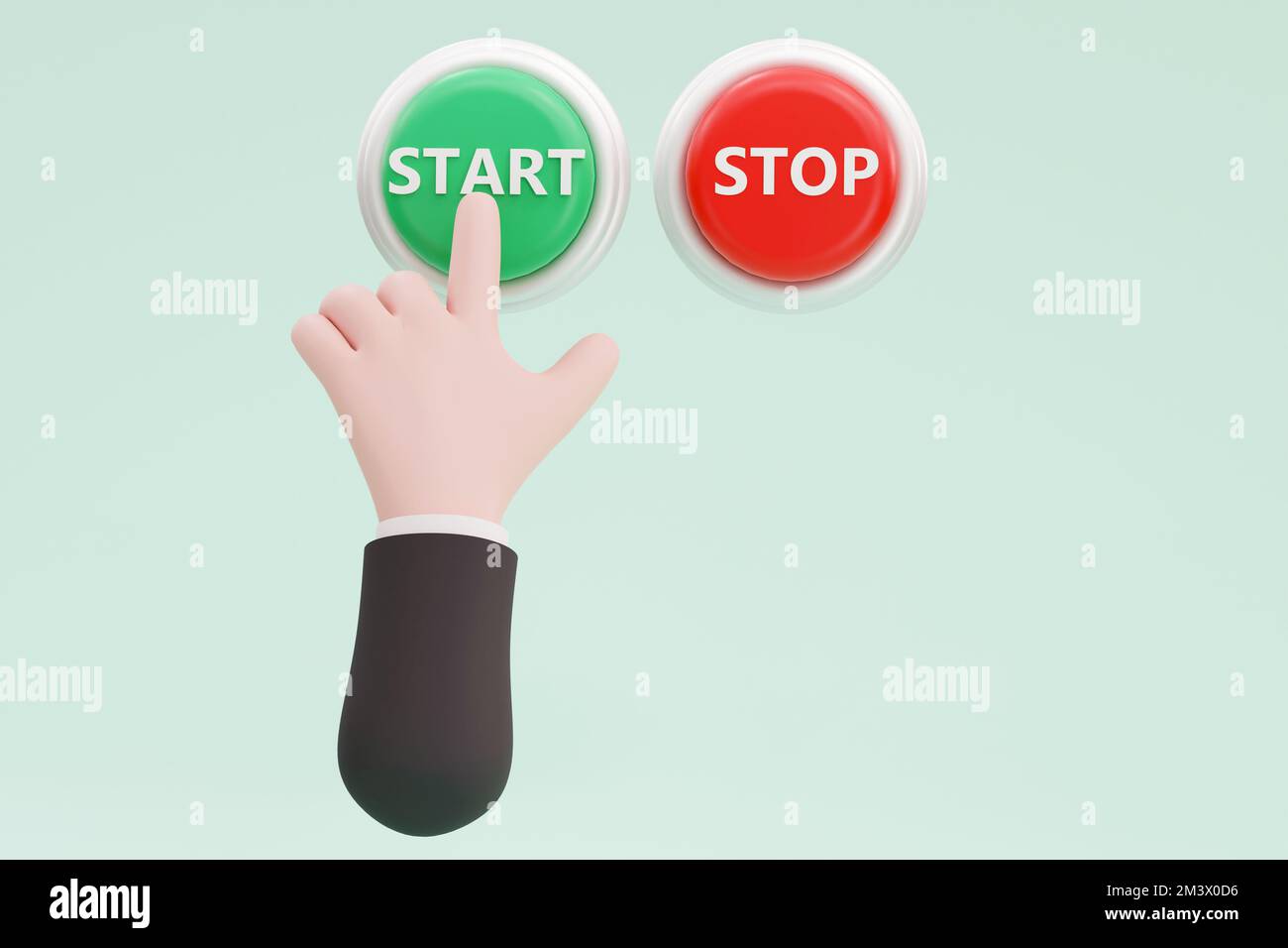 3D. Cartoon hand pressing the green button. system control Stock Photo ...