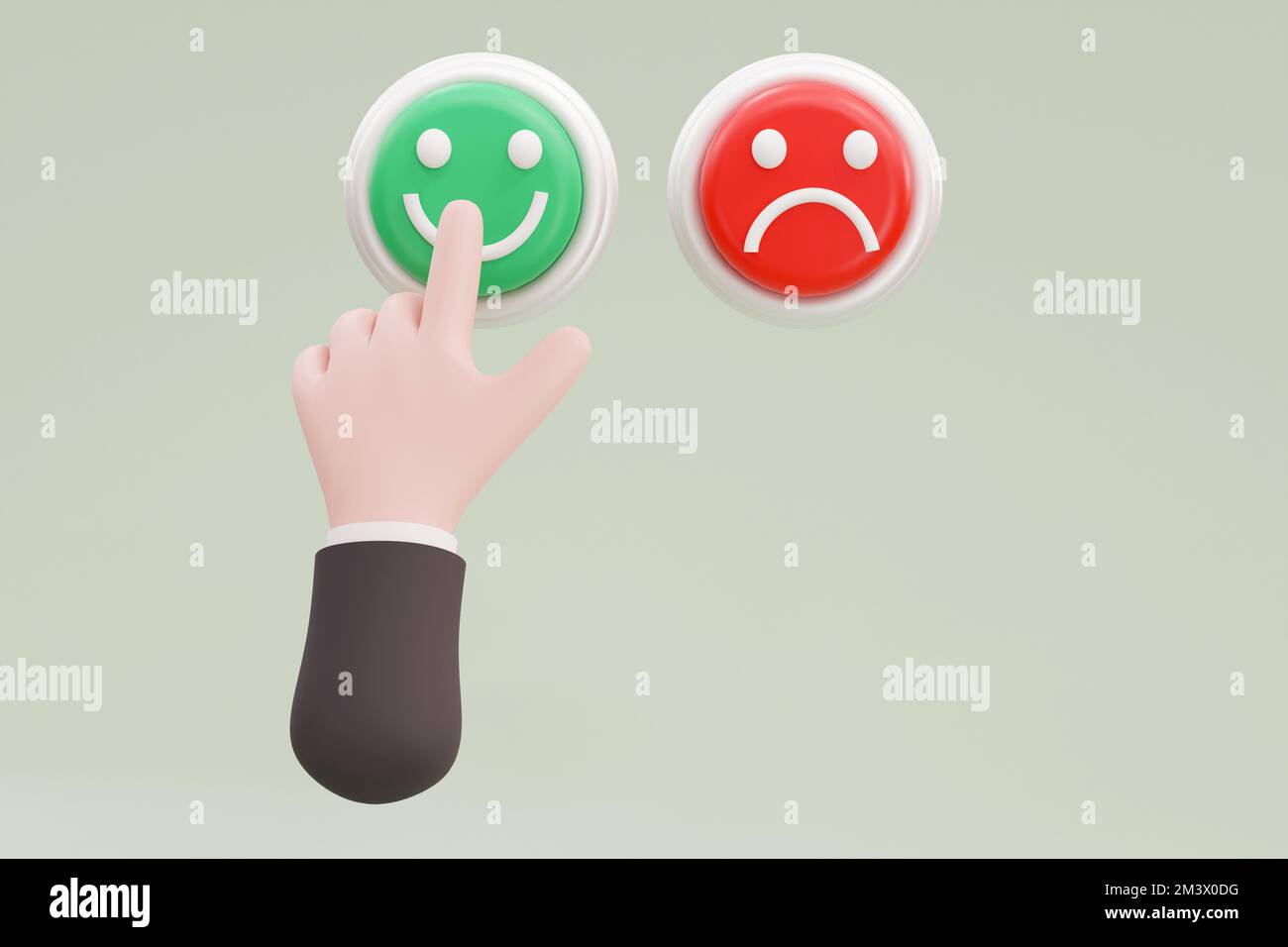 3D. Cartoon character hand chooses between two buttons. Business or ...