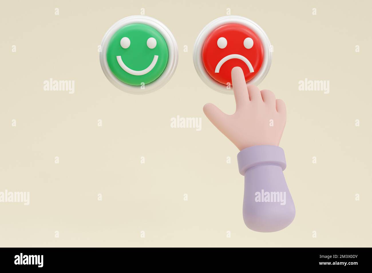 3D. Cartoon character hand chooses between two buttons. Business or ...