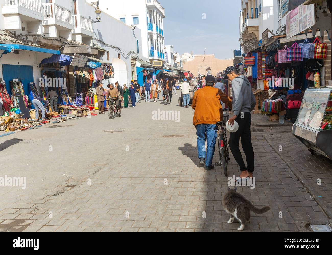 People and shops street in town centre Medina, Essaouira, Morocco ...