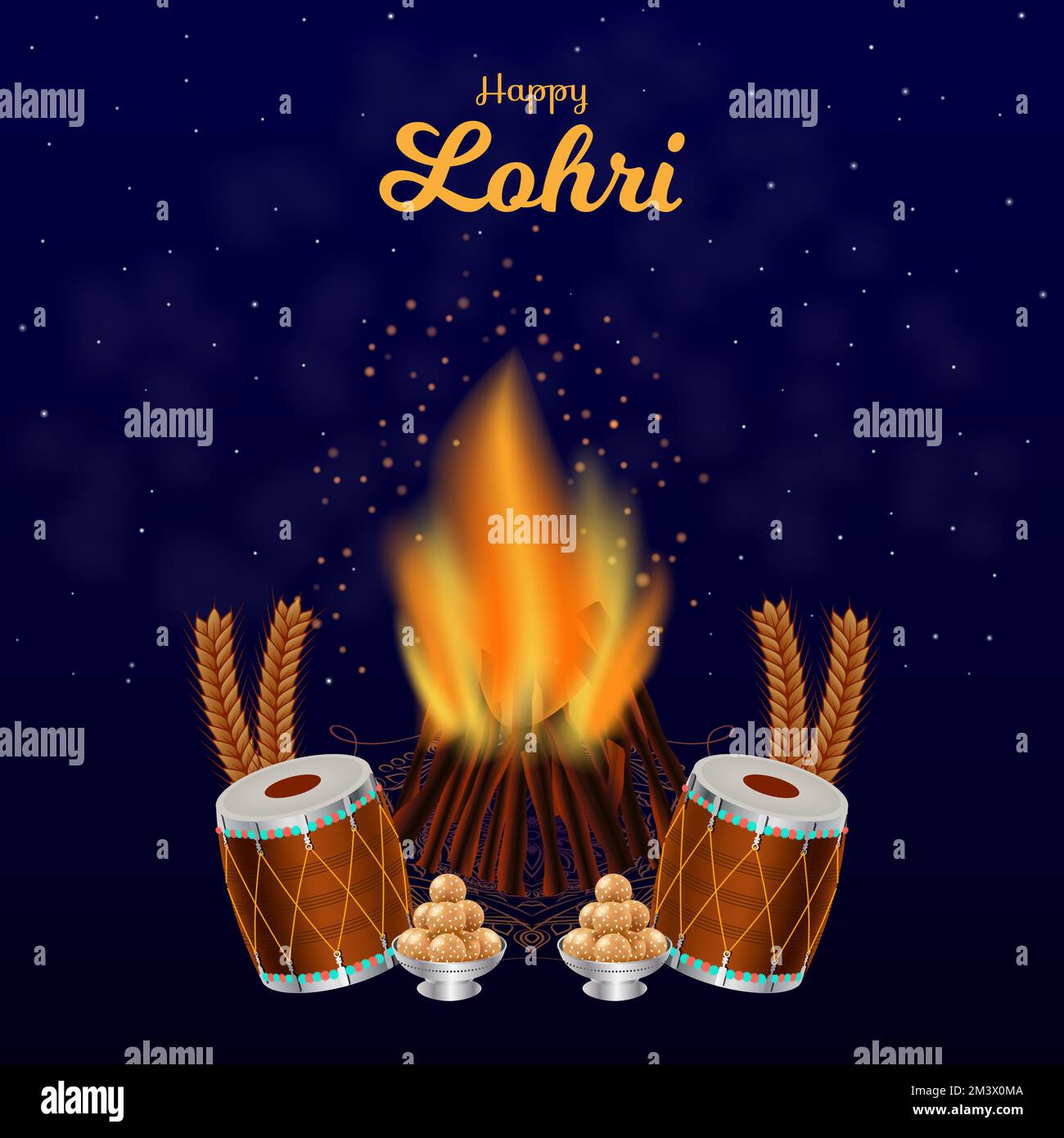 Happy Lohri poster art illustration. Traditional Harvest Punjab ...