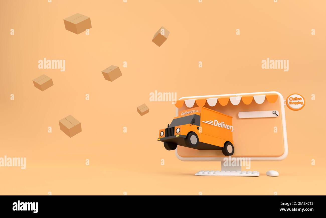 3D. E-commerce concept, Shopping online and delivery service on ...