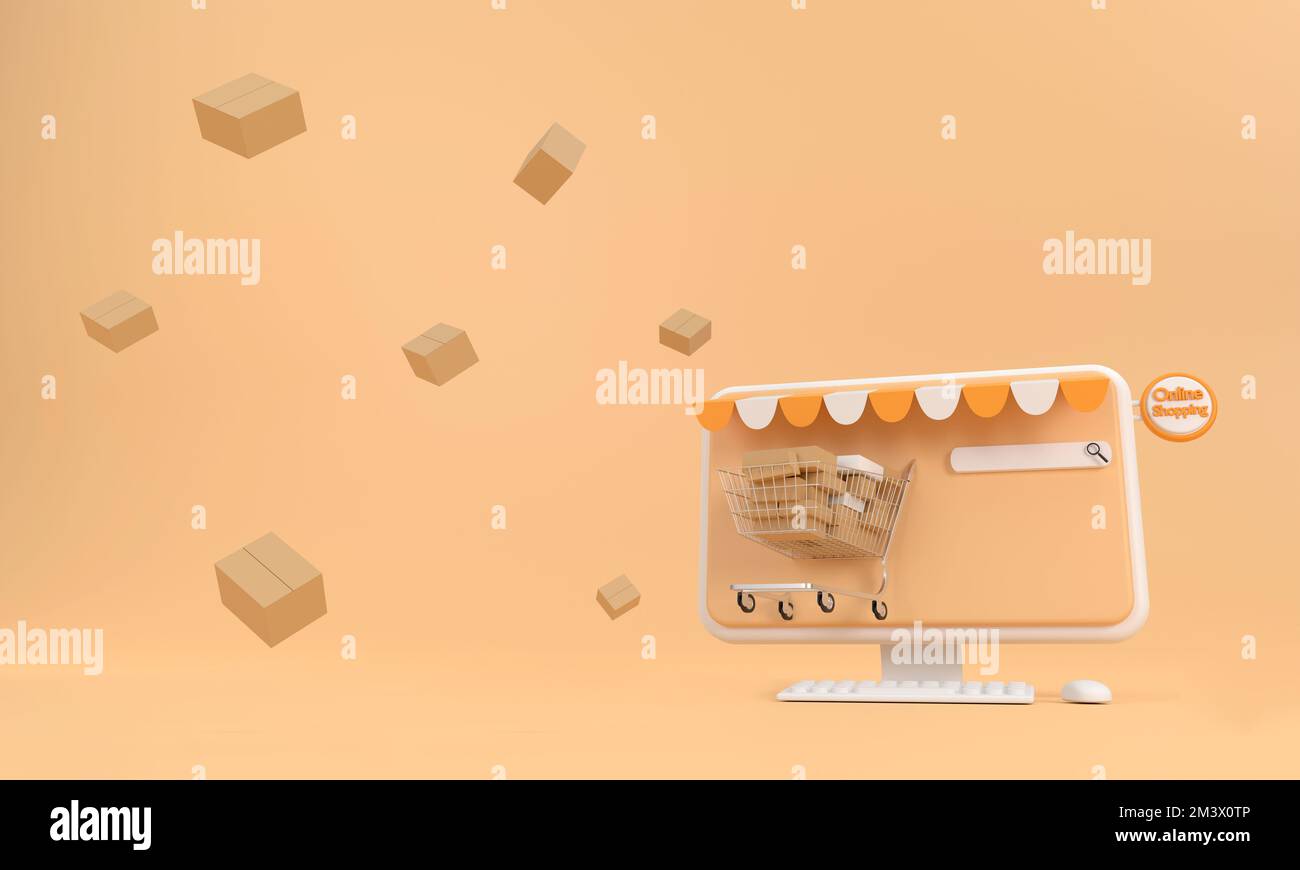 3D. E-commerce concept, Shopping online and delivery service on ...