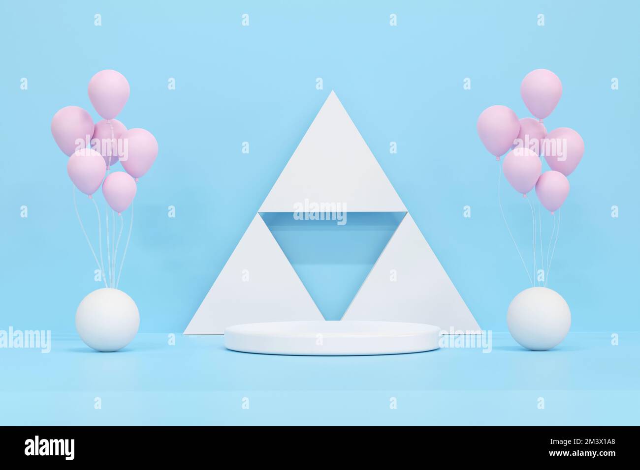 3D. Circle podium, balloons and triangular backdrop Stock Photo - Alamy