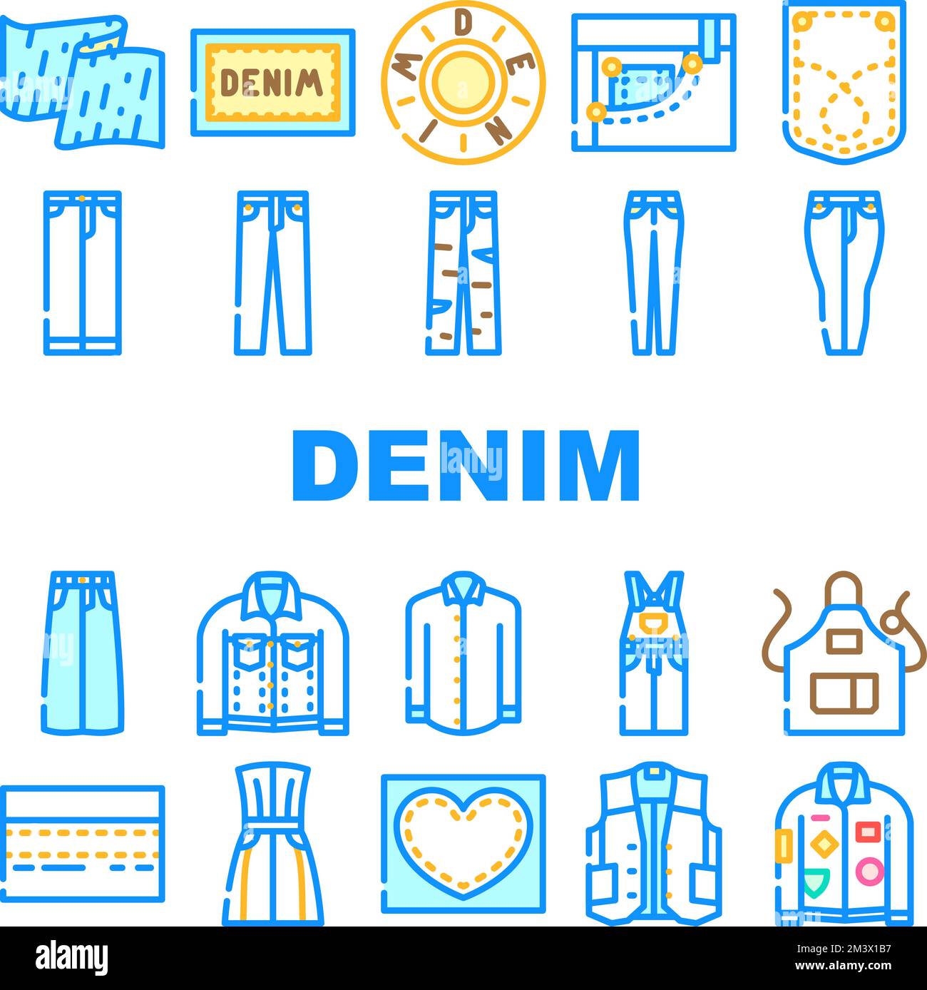 denim textile material fashion icons set vector Stock Vector Image ...