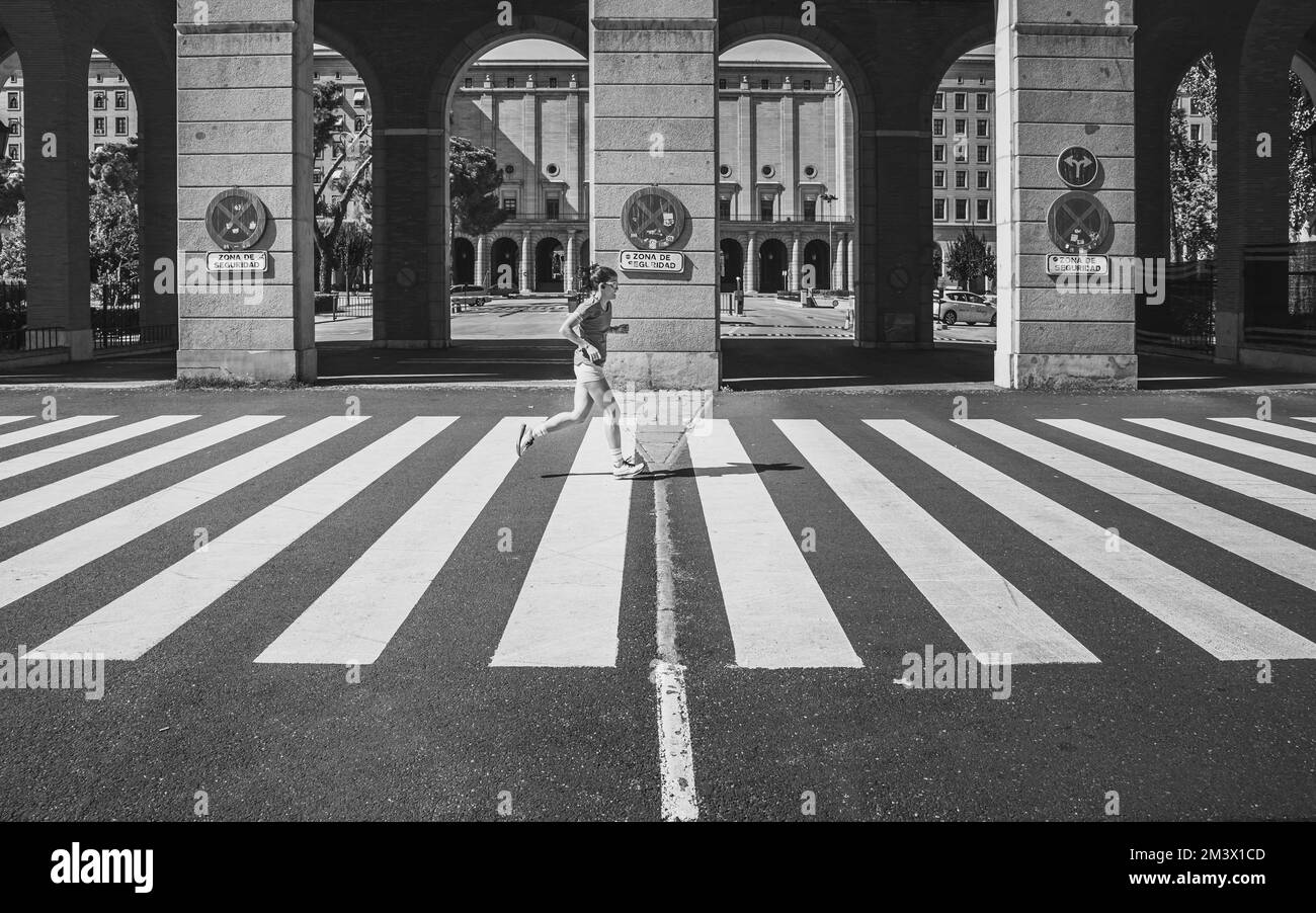 Safety zone, morning session of continuous running, Madrid Stock Photo ...