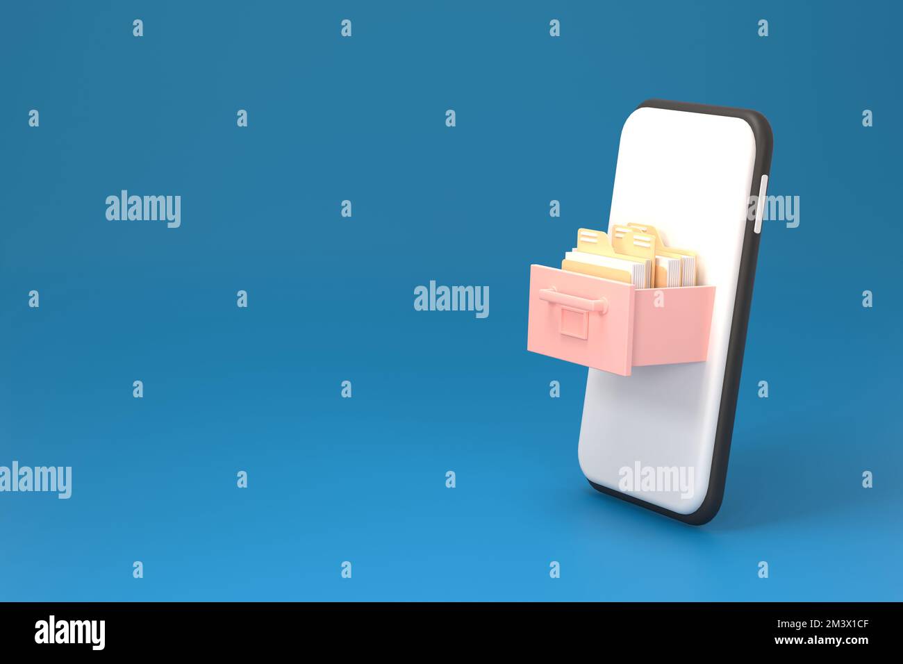 3D. Cartoon phone with filing cabinet. Business data Stock Photo - Alamy