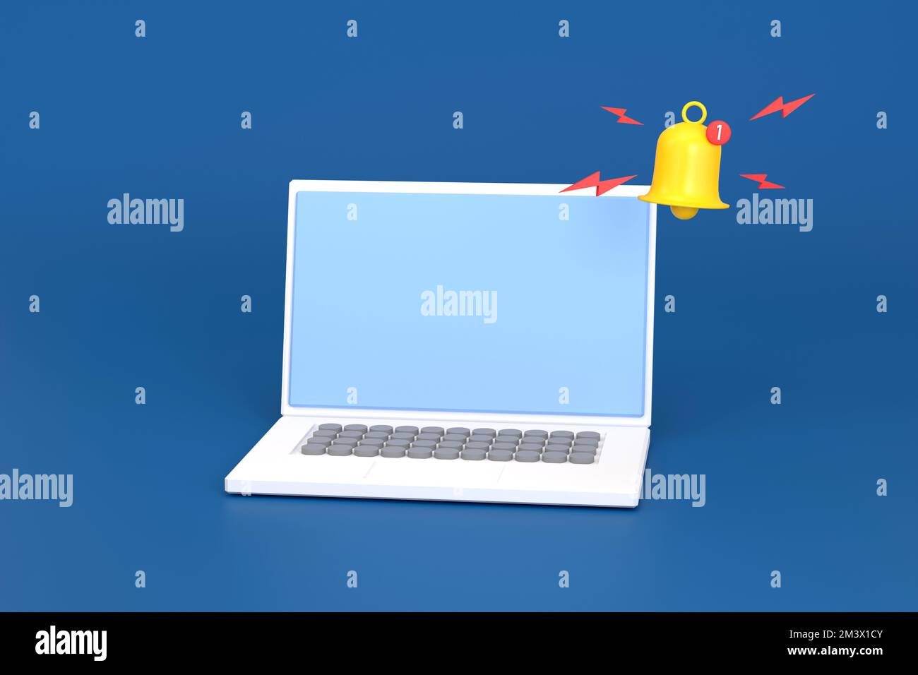 3D. Cartoon New notification on laptop screen. notification bell alert ...