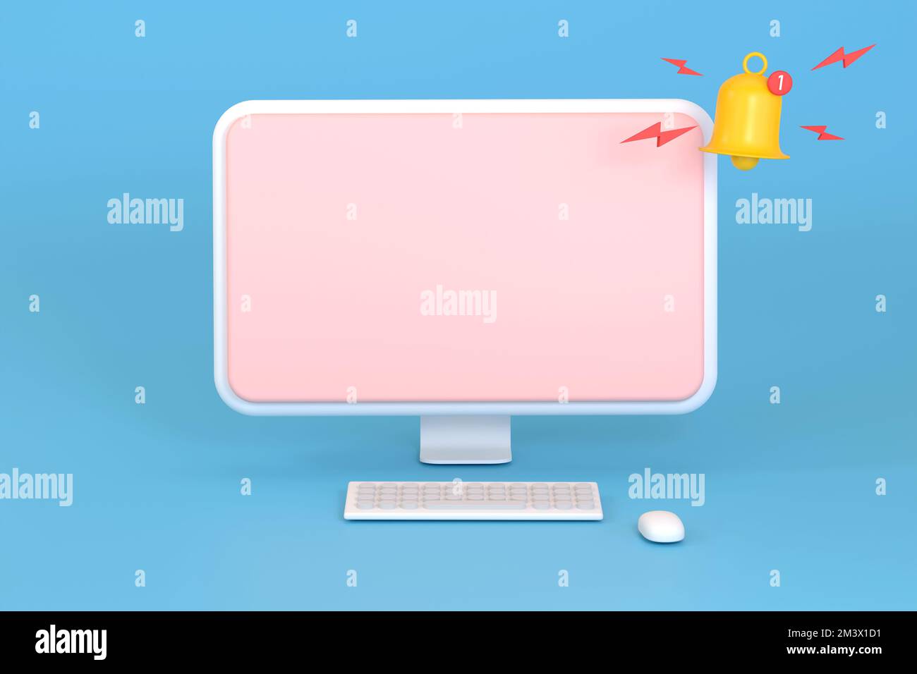 3D. Cartoon New notification on computer PC screen. notification bell ...