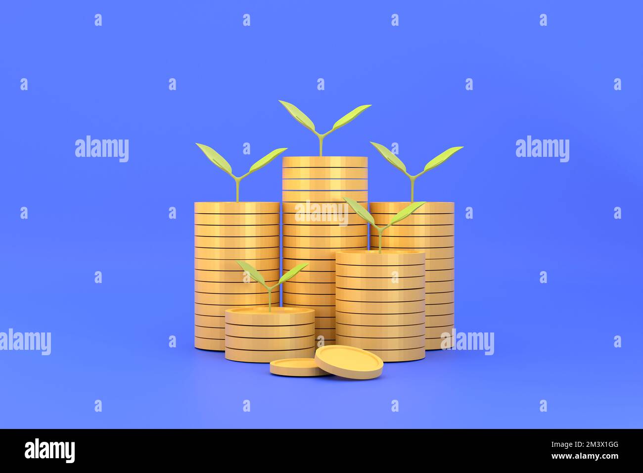 3D. Green leaf plant growth on coin. business start idea and business ...