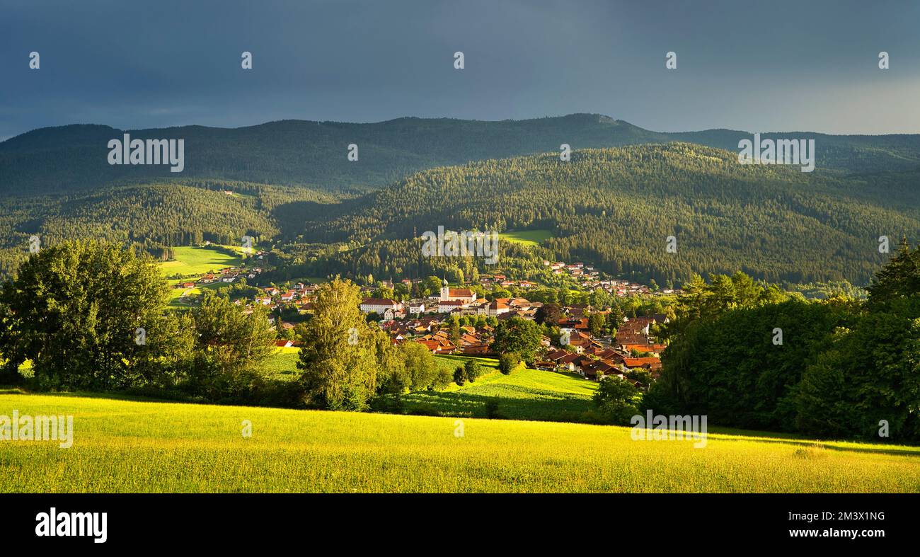 Lam, a small town in Bavaria in the summertime with a dramatic light ...