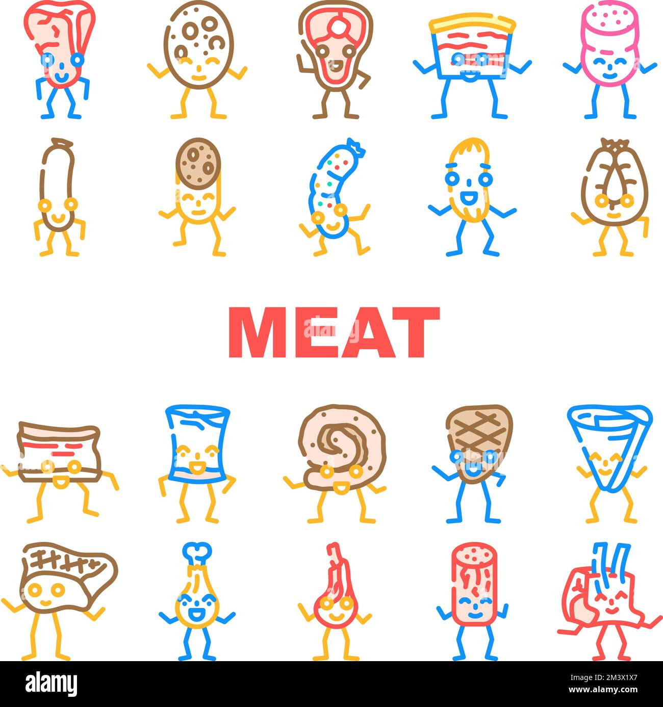 meat character food meal icons set vector Stock Vector Image & Art - Alamy