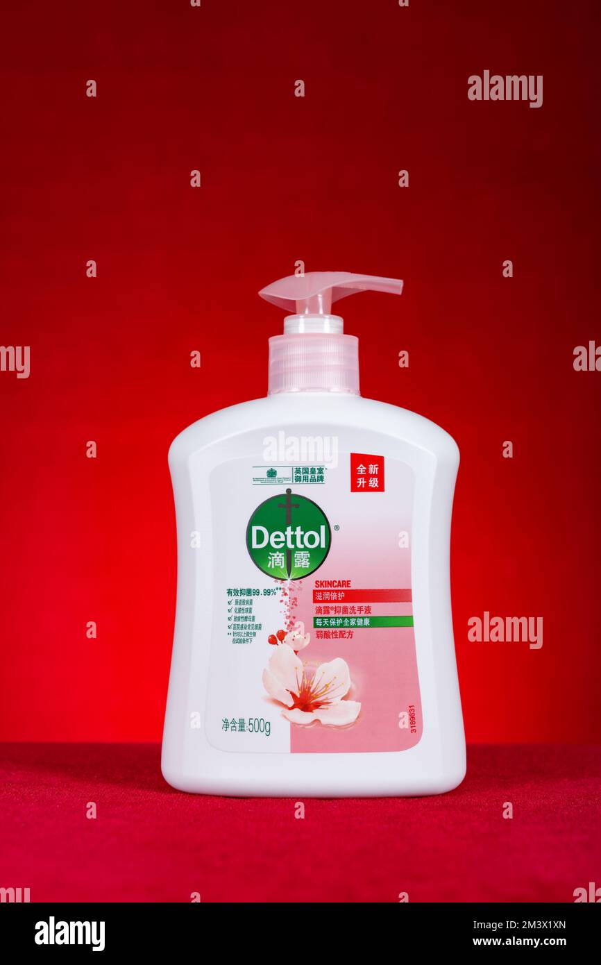 ZHONGSHAN GUANGDONG China-December 17,2022:a bottle of Dettol hand wash ...