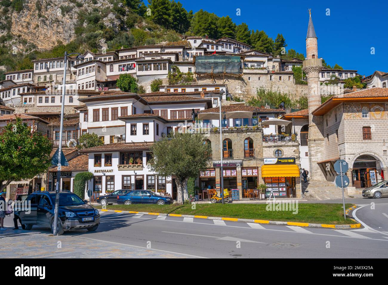 BERAT, ALBANIA, SEPTEMBER 29, 2022: Berat castle viewed from boulevard ...